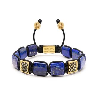 Nialaya Homme, Accessoires, Jaune, Taille: XL The CZ Flatbead Collection - Blue Lapis and Black CZ