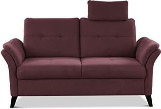 Cavadore 2er Sofa Grönland / Skandinavische 2-Sitzer-Couch mit Federkern, Sitztiefenverstellung + Kopfstütze / 173 x 90 x 102 / Flachgewebe, Rot