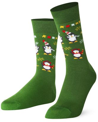 MySocks Weihnachtss&ouml;ckchen Festlicher Pinguin Gr&uuml;n, Gr&ouml;&szlig;e 37-41