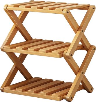 Generic aus Holz - 60 cm Schuh-Organizer, erweiterbar auf DREI Ebenen | Verstellbare Faltbare Aufbewahrungsl&ouml;sung F&uuml;r Familien, Studenten, Erwachsene, M&auml;nner,