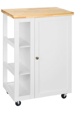 MID.YOU Mid.you K&uuml;cheninsel, Natur, Wei&szlig;, Metall, Kautschukholz, massiv, einzeln stellbar, 60x90x40 cm, rollbar, K&uuml;chen, K&uuml;chenm&ouml;bel, K&uuml;cheninseln