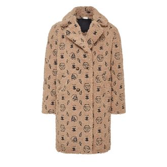 Philipp Plein Femme, Manteaux, Beige, Taille: 40/42 FR Coat Long Monogram