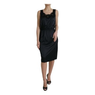 Dolce & Gabbana Schwarzes Seidenkleid mit Spitzen-Details - - Dresses - Damen - Schwarzk - XS