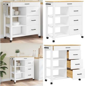 vidaXL Küchenwagen MONZA 84x40x90 cm Massivholz Kiefer - Holz Küchenwagen - Küchenschrank - Retro Möbel - Vintage Stil - Kiefernholzmöbel - Home & Living