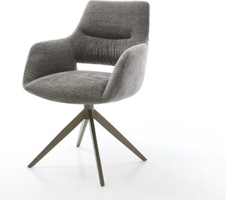 DELIFE Drehstuhl Yago-Flex mit Armlehnen Boucl&eacute; Soft Schlamm Kreuzgestell breit Effektfinish Titan 360&deg; drehbar Wippfunktion Taschenfederkern, Esszimmerst&uuml;hl
