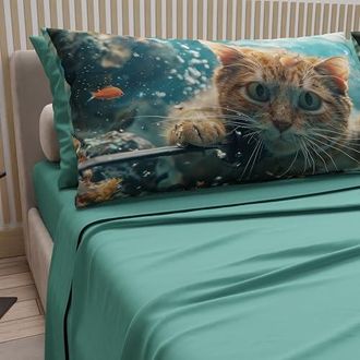 Petti Artigiani Italiani Bettwäsche Tiere mit Katzen aus Baumwolle mit Kissenbezügen im Digitaldruck, Bettwäsche für französisches Bett, Bettwäsche-Set für französisches Bett,