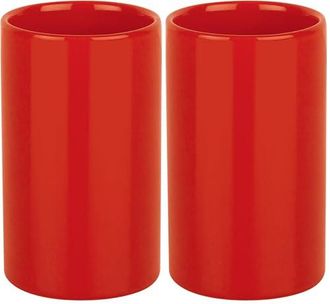 Spirella Zahnputzbecher Zahnb&uuml;rstenhalter Keramik Tube 7x11,5 cm Rot, Red, 1 St&uuml;ck (2er Pack)