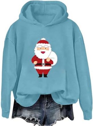 Generic HUIFUAO Sweat à capuche de Noël pour femme - Joli Père Noël - Grande taille - Tenue de Noël à manches longues - Pull amusant - Cadeau idéal pour la fa