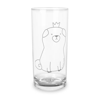 Mr. & Mrs. Panda 400 ml Wasserglas Mops Krone - Geschenk, Wasserglas mit Gravur, Hundemotiv, Sprüche, Glas mit Gravur, Trinkglas mit Gravur