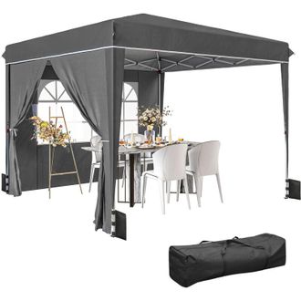 OUTSUNNY Tonnelle pliante - Outsunny - 3x3m - parois lat&eacute;rales, protection UV 50+, sacs de sable, sac de transport, hauteur r&eacute;glable - gris