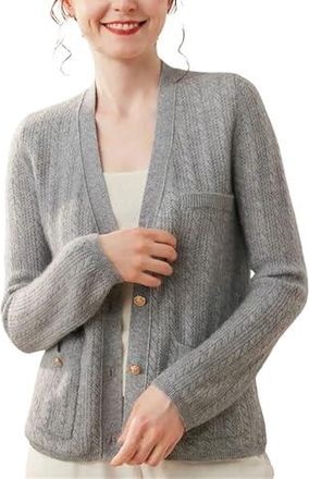Generic Cardigan dhiver doux et confortable &agrave; col en V ouvert pour femme - V&ecirc;tement dext&eacute;rieur en tricot chaud - Amincissant - Polyvalent, gris clair, Taille 