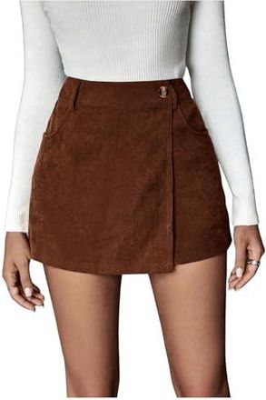 SOLY HUX Mini jupe en velours c&ocirc;tel&eacute; pour femme - Courte - En velours c&ocirc;tel&eacute; - Taille haute - Pour lhiver - D&eacute;contract&eacute;e - Jupe de f&ecirc;te, Marron caf&eacute;, S