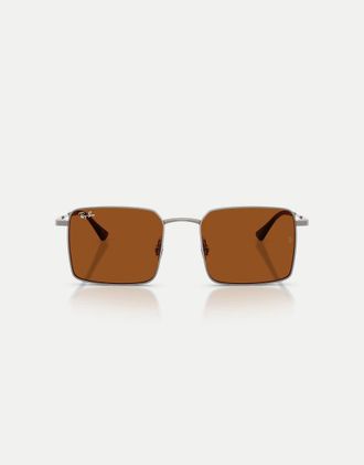 Ray-Ban Idan - Lunettes de soleil carr&eacute;es &agrave; verres marron - Gris acier