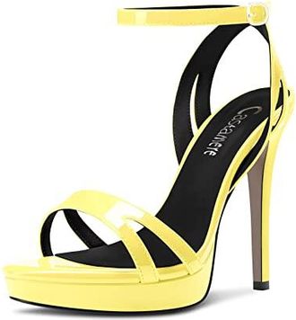 Castamere Femmes Aiguille Haut High Plate-forme Talon Heel Ouvert Bout Lanières Cheville Sandales Mariage Danse 12 CM Heels Jaune 39 EU
