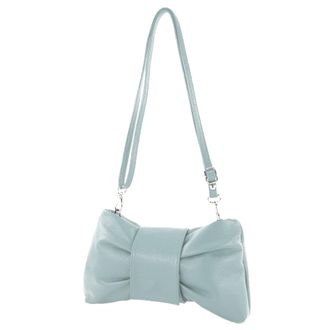 modamoda.de T214 Damen Leder Umh&auml;ngetasche Clutch Schultertasche Schleife handmade in Italy, Farbe:Eisblau