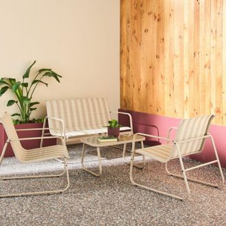 Sweeek Salon de jardin en m&eacute;tal et textil&egrave;ne 4 places beige - Silvi