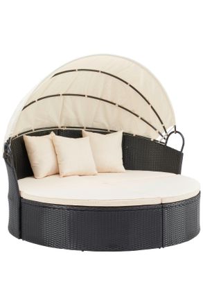 ambia GARDEN Sonneninsel, Schwarz, Beige, Metall, Kunststoff, Textil, 4-teilig, F&uuml;llung: Komfortschaum, 180x80x81 cm, verstellbares Dach, Loungem&ouml;bel, Sonneninseln