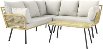 OUTSUNNY Salon de jardin dangle 5 places style boh&egrave;me chic - coussins, table basse inclus - r&eacute;sine tress&eacute;e aspect rotin