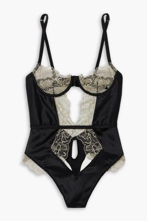 Coco de Mer Damona Body aus Satin mit Leavers-Spitzenbesatz und Cut-outs - Schwarz - L