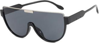 Generic Lunettes de soleil ovales surdimensionnées une pièce pour femmes et hommes lunettes de soleil UV400, noir noir, Taille unique