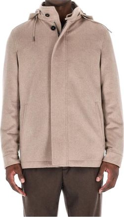 Ermenegildo Zegna Homme, Vestes, Beige, Taille: L Manteau Auto Beige en Cachemire avec Capuche Amovible