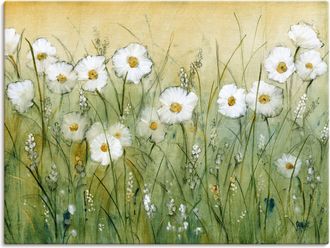 Artland Wanddeko Leinwand Bilder Wandbild 120 x 90 cm Botanik Blumen Gänseblümchen Malerei Grün Gänseblümchenfrühling II T1AS