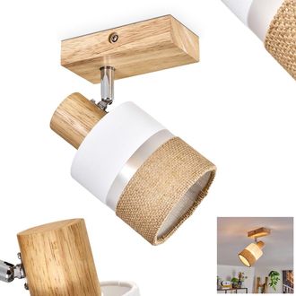HOFSTEIN Deckenleuchte Fallhagen, moderne Deckenlampe aus Holz/Metall/Leinen in Naturfarben/Weiß, Leuchte 1-flammig im skandinavischen Design mit verstellbarem