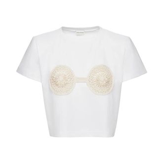 Magda Butrym Femme, Tops, Blanc, Taille: 38 FR T-shirt Court Avec D&eacute;tail Crochet