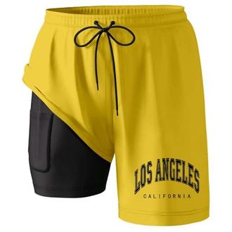 Generic Maillot de bain pour homme avec doublure de compression, couture int&eacute;rieure, short de bain, maillot de bain avec poches, jaune, 3XL