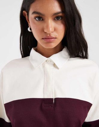 GANT Sweat style rugby &agrave; col polo - Cr&egrave;me et bordeaux-Blanc
