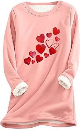 Generic 2026 - T-shirt ample pour femme - Automne et hiver - En polaire &eacute;paisse - Coupe chaude - Pour la Saint-Valentin, rose, XL