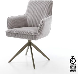 DELIFE Drehstuhl Heira-Flex mit Armlehnen Cord Silbergrau Kreuzgestell breit Effektfinish Titan 360&deg; drehbar Taschenfederkern, Esszimmerst&uuml;hle