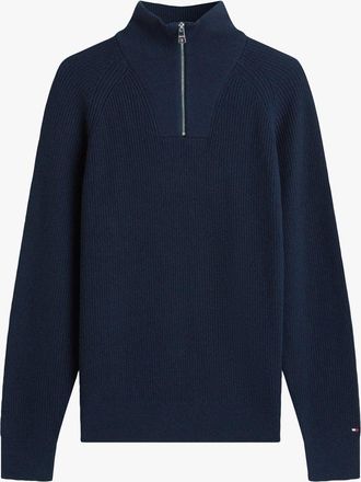 Tommy Hilfiger Pull col montant zipp&eacute; en coton et laine m&eacute;lang&eacute;s