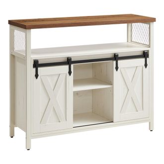Vasagle Sideboard, Küchenschrank, Aufbewahrungsschrank, mit 2 Schiebetüren, 33 x 100 x 80 cm, verstellbare Ablagen, für Wohnzimmer, wolkenweiß-honigbraun LSC0