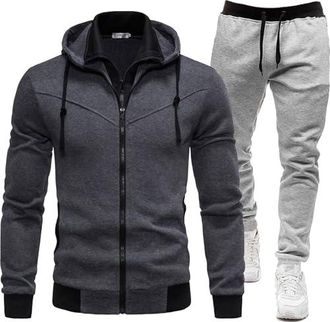 Generic Ensemble Jogging Homme, Sweat Hoodies Zipp&eacute; &Agrave; Manches Longues Et Pantalon Jogging Ensemble De 2 Pi&egrave;ces, Baggy Et Confortable, Sportswear Jogging &Eacute;l&eacute;ga