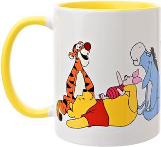 Widdop and Co Mug Disney Winnie lourson et ses amis - Tasse en gr&egrave;s &eacute;maill&eacute; jaune/blanc avec ic&ocirc;nes et m&eacute;chants Tigrou, Porcinet et Bourriquet - Produit sous licenc