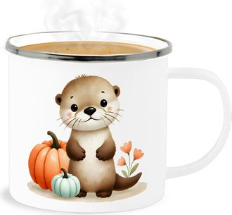 Shirtracer Emaille Becher Blechbecher - Tassen - S&uuml;&szlig;er Otter mit K&uuml;rbis | Herbstliches Baby und Kinder Motiv | Niedliches Design f&uuml;r Halloween und Herbst | Hallo