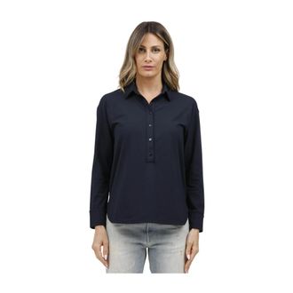 Alpha Studio Baumwoll Langarm Polo Ice - - Blouses & Shirts - Damen - Blau - M