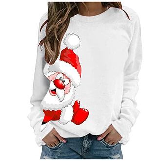 Generic Pull de No&euml;l pour femme - Rouge - Grandes tailles - Hiver - Manches longues - Pull avec motif de No&euml;l - Renne - Pull de No&euml;l ample - Haut pour f&ecirc;te de