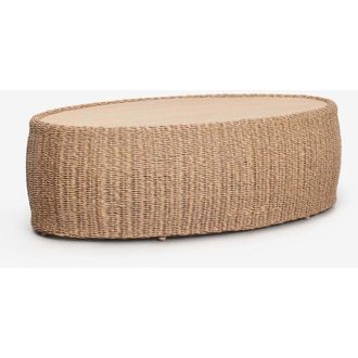 Sklum Ovaler Gartentisch 105x60 cm aus Akazienholz und synthetischem Rattan Clarnyx Nat&uuml;rlich