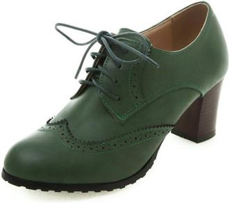 Generic MiaZane Chaussures pour Femmes &Agrave; Bout Rond R&eacute;tro avec Lani&egrave;res Crois&eacute;es, Talon Bloc Haut, &Agrave; Lacets, en Cuir PU, Confortables, pour Un Usage Quotidien 