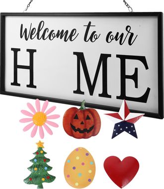 Valiclud Teiliges Eisen Willkommensschild mit Austauschbaren Frontt&uuml;r tafeln Langlebige Magnetische Haust&uuml;r Deko f&uuml;r Wand Veranda Garten Vielseitige Hausdekora