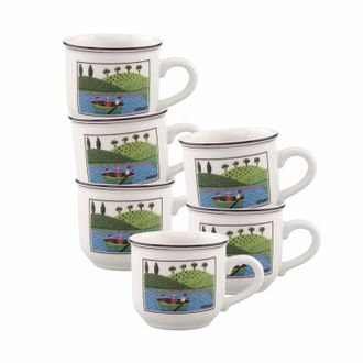 Villeroy & Boch Design Naif Mokka- / Espressotassen 6er Set, 100 ml, Tassen mit Landschafts-Motiv, Premium Porzellan, Bunt