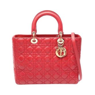 Dior Sac &agrave; main Pre-owned Lady Dior en cuir- port&eacute; 2 fa&ccedil;ons - Femme - Pre-owned - Rouge - Taille: ONE Size