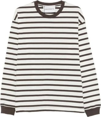 Amaranto Amar&aacute;nto - T-shirt Long Sleeve en Coton Ray&eacute; - Homme - Tops - Brun - Taille: S