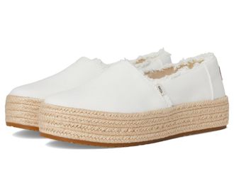 Toms Valencia Plateau f&uuml;r Damen, Wei&szlig;er breiter Canvas-Ausfransen, 35.5 EU