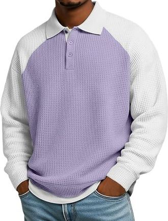 Generic Polo &agrave; manches longues pour homme - D&eacute;contract&eacute; - Basique - Avec boutonni&egrave;re - Confortable - Respirant - D&eacute;contract&eacute; - Pour la mi-saison, Violet clair