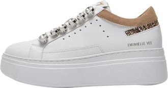 Emanuelle Vee Femme, Chaussures, Blanc, Taille: 38 EU Baskets Glamour Blanches avec Pierres et Paillettes