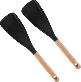 Generic Lot de 2 spatules multifonctions, ustensiles de cuisine, 2 en 1, manche long en bois, silicone mat, cuill&egrave;re &agrave; salade, cuill&egrave;re de cuisine antiadh&eacute;siv
