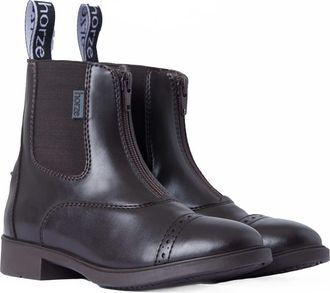 Horze Wexford Kinder Jodhpur Reitstiefeletten mit vorderem Reißverschluss - Bequeme, pflegeleichte Reitstiefel aus robustem Kunstleder, Schwarz, 35